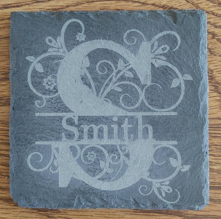 Custom monogrammed coasters – dark slate